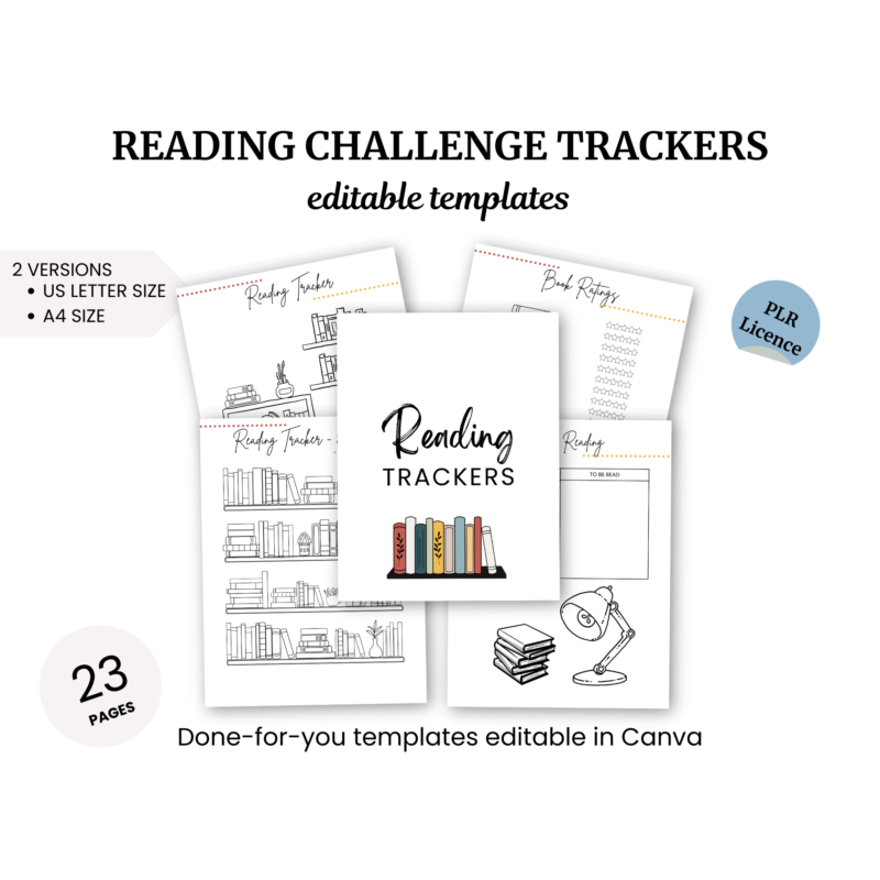 Reading Bookshelf Challenge Trackers – Snazzy Designs PLR